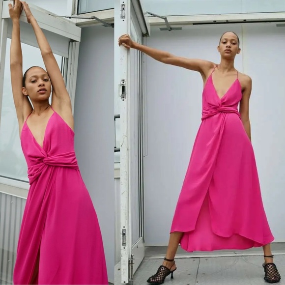 Zara | Dresses | Zara Midi Dress With Straps Fuchsia | Poshmark